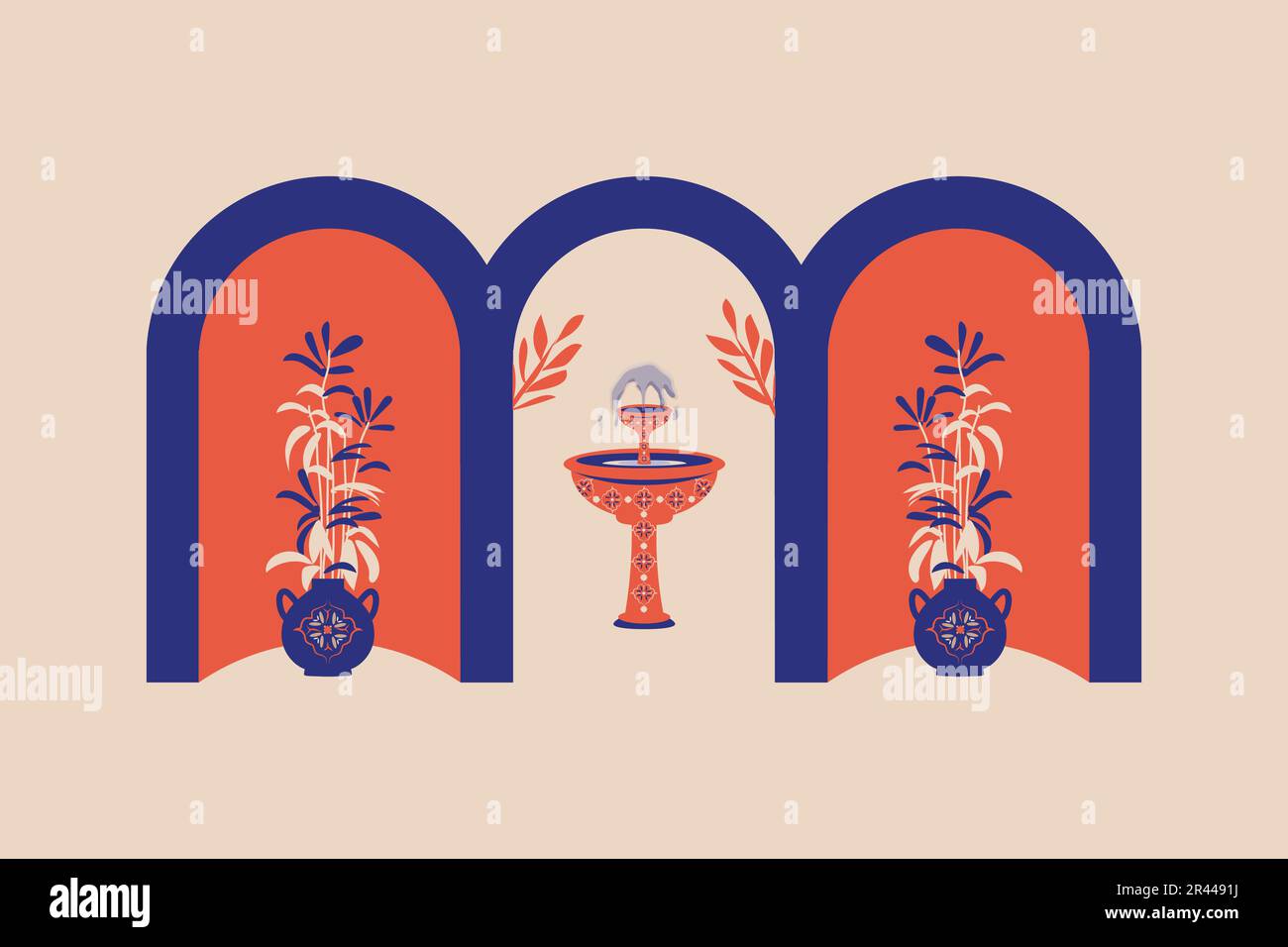 Creative minimalist abstracts. House or mosque facade with water ...