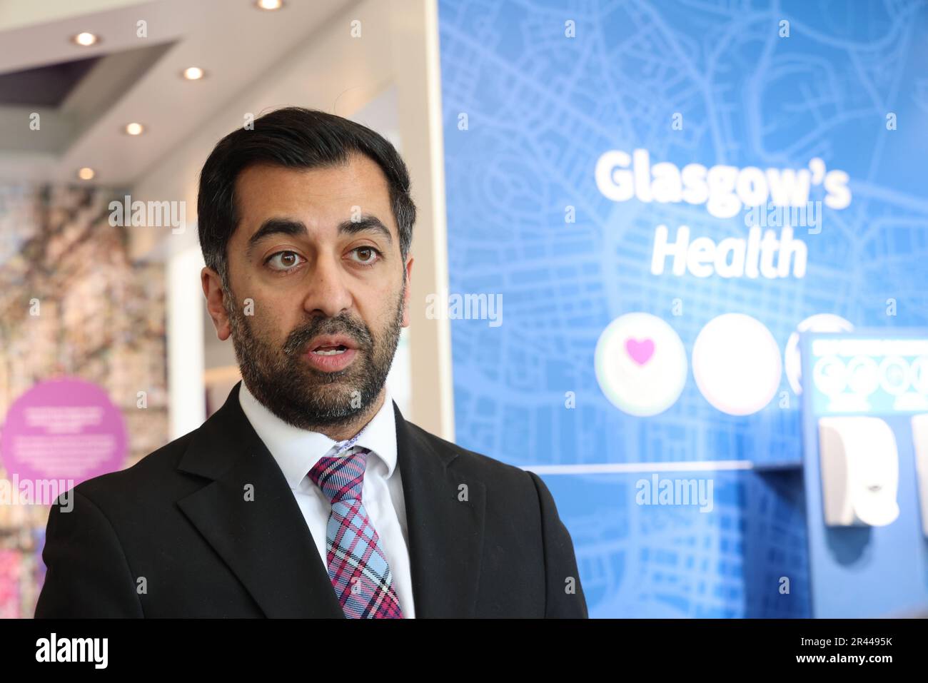 First Minister of Scotland Humza Yousaf talks to the media as he tours ...