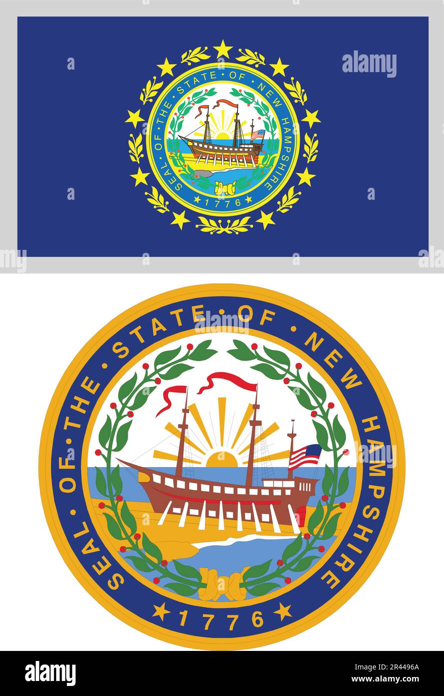 New Hampshire US State Flag and Coat of Arm Design Stock Vector Image ...