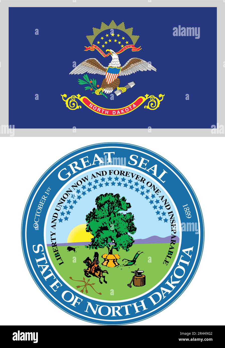 North Dakota US State Flag and Coat of Arm Design Stock Vector Image ...
