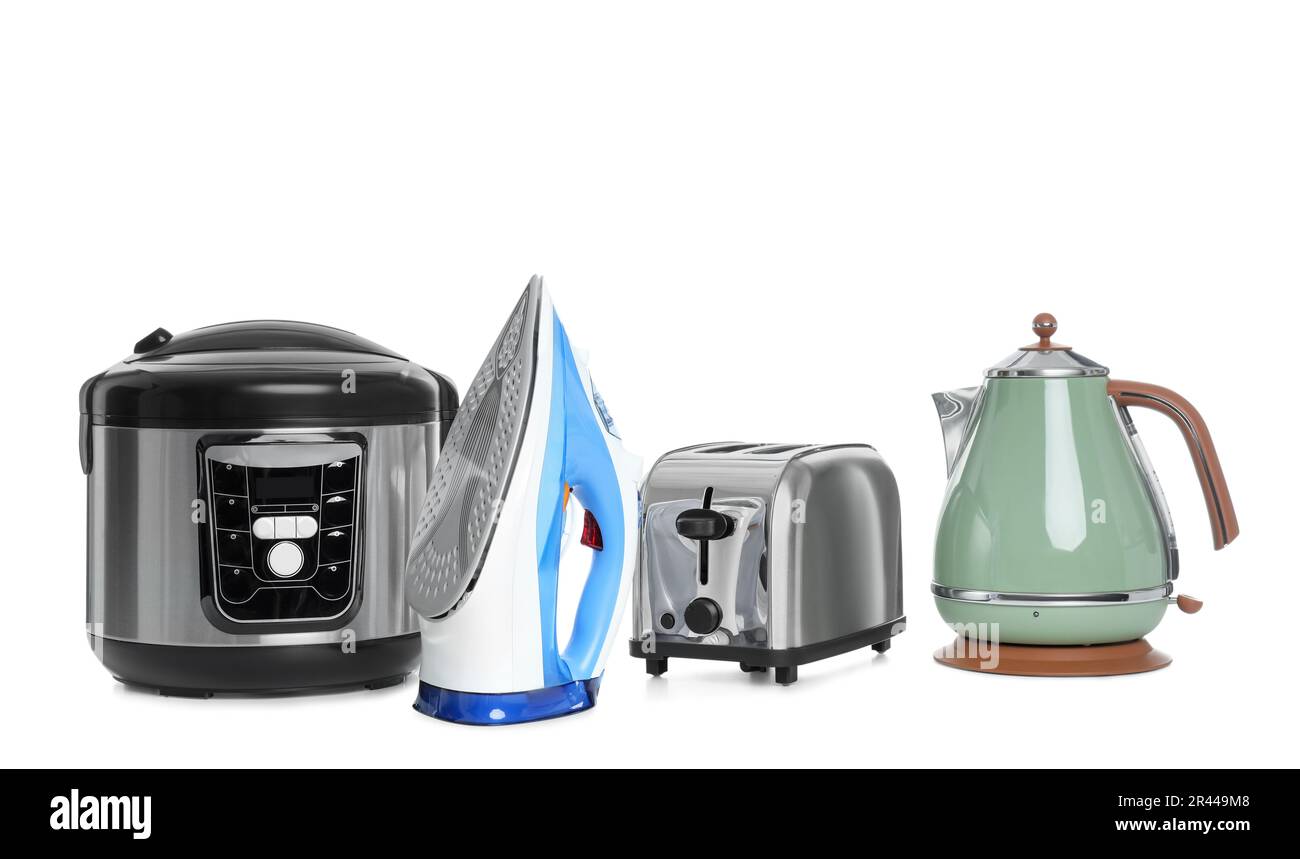 Set of modern home appliances isolated on white Stock Photo - Alamy