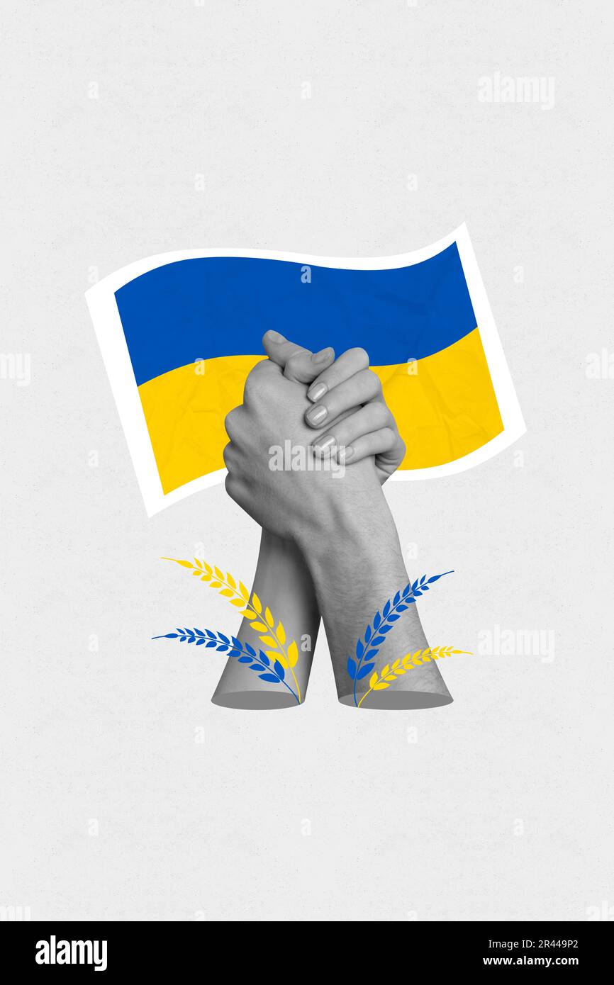 Poster banner activist collage of two people hands showing helping sign ...