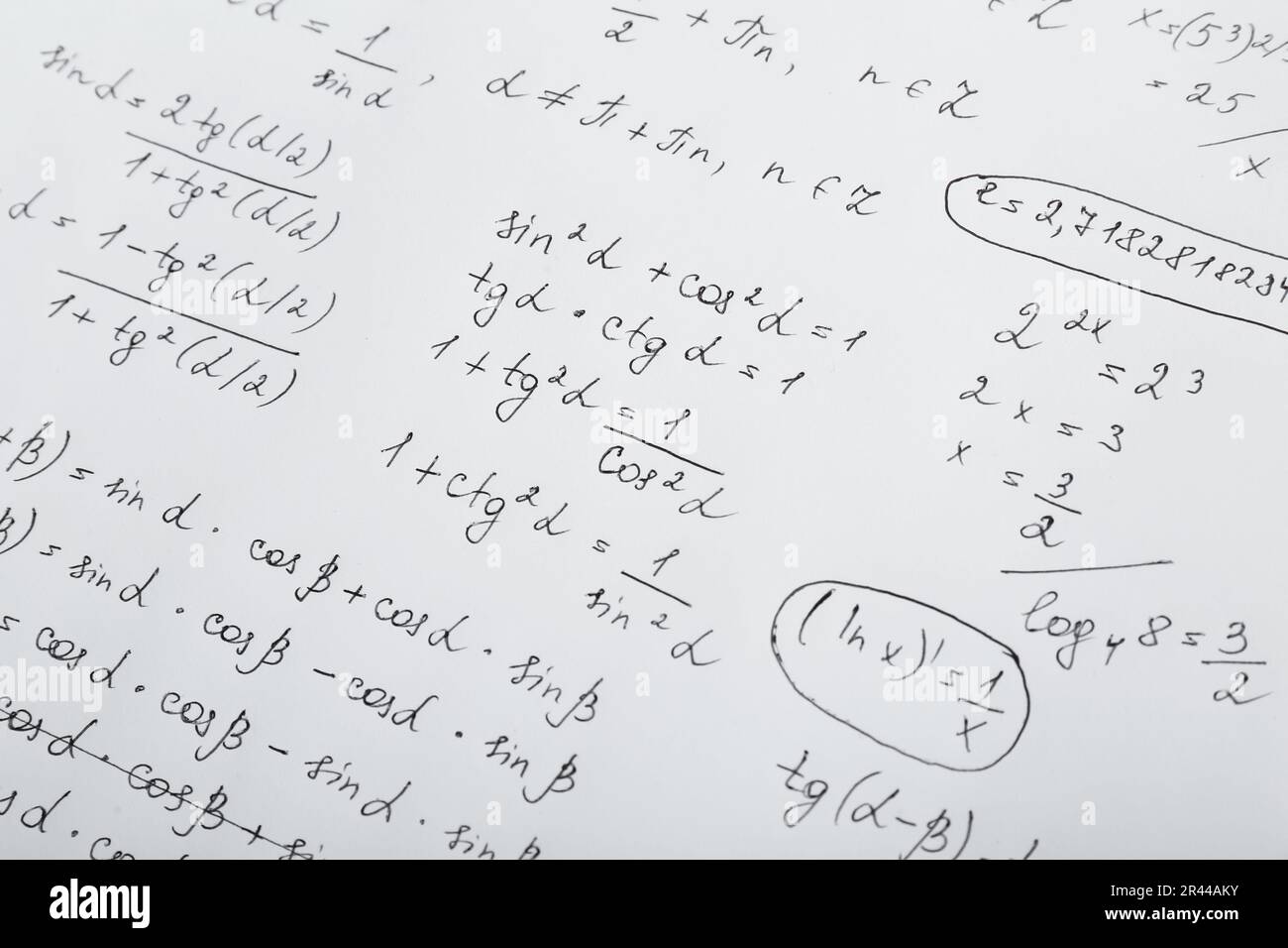 Sheet of paper with many different mathematical formulas Stock Photo ...