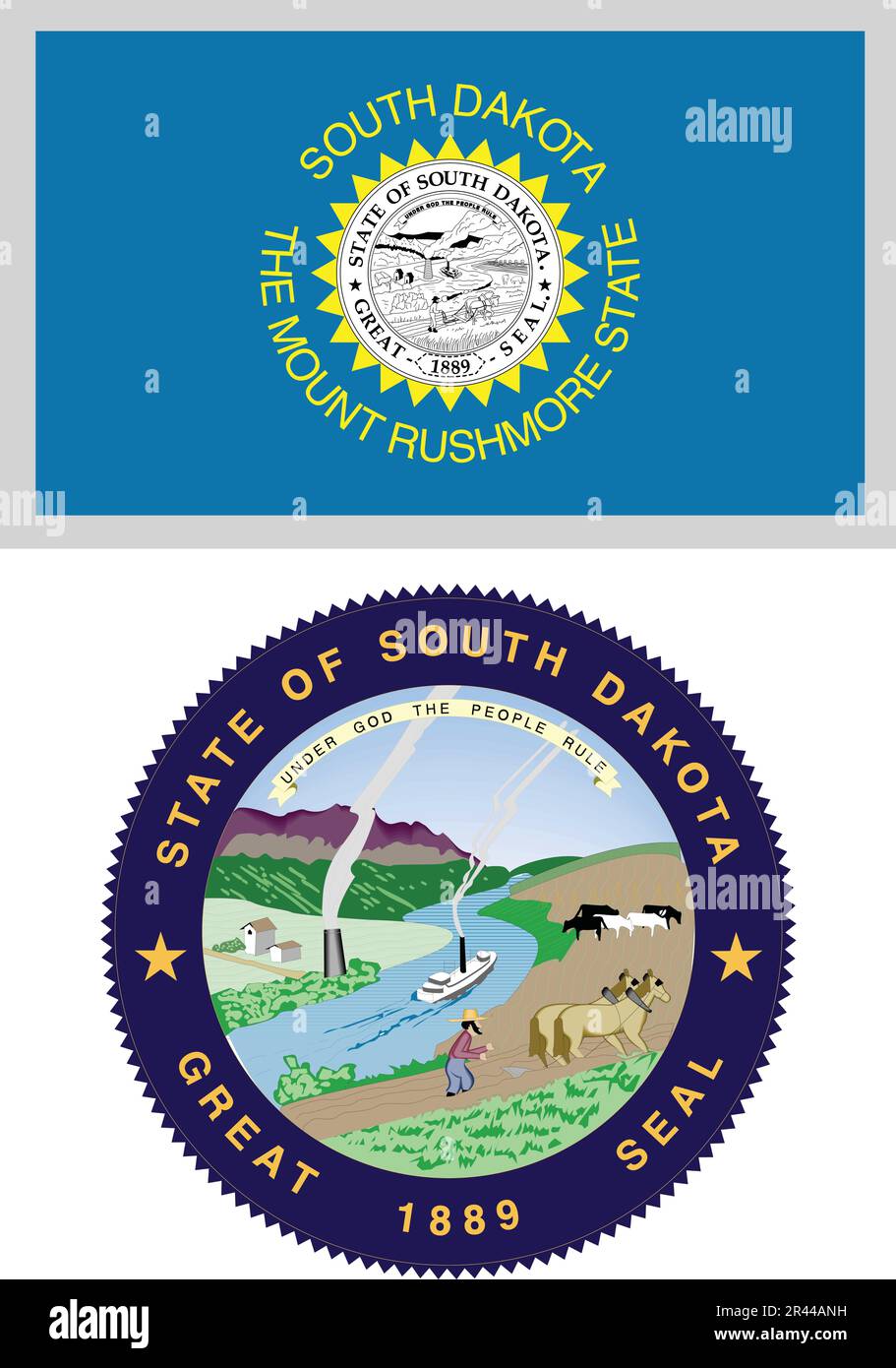 South Dakota US State Flag and Coat of Arm Design Stock Vector Image ...