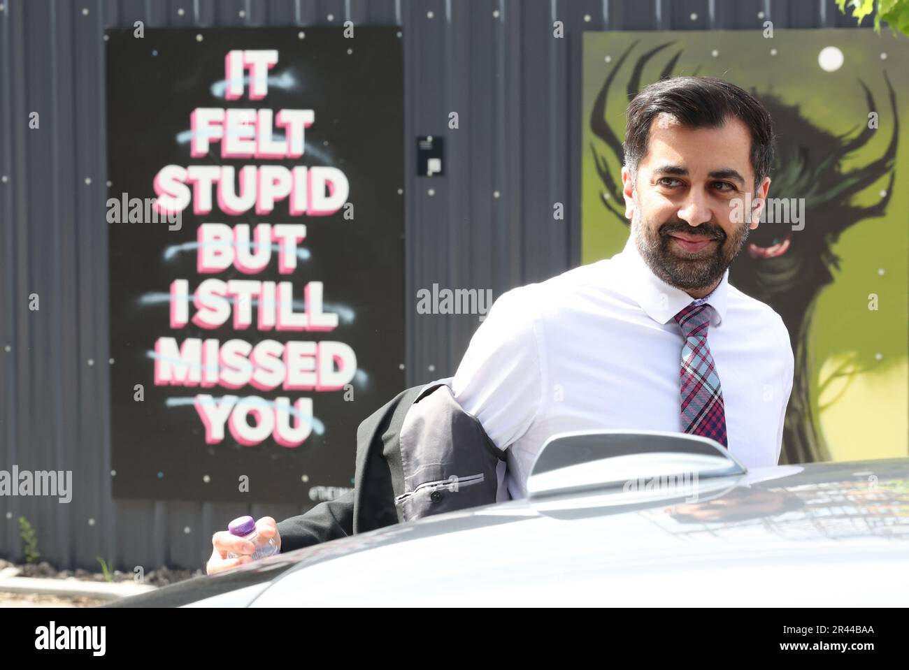 First Minister of Scotland Humza Yousaf leaves after touring the ...
