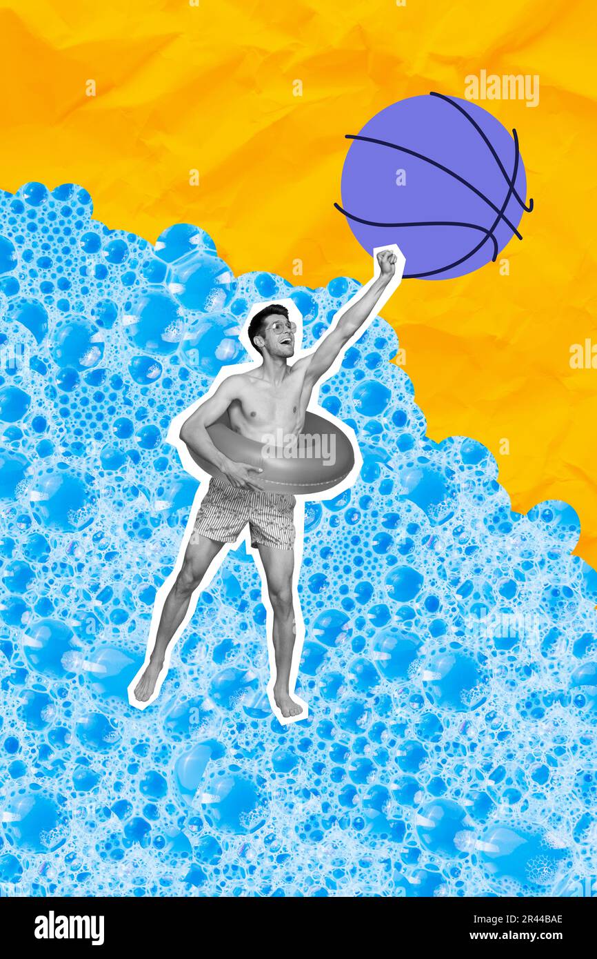 Vertical creative style colorful collage excited carefree guy dude ...
