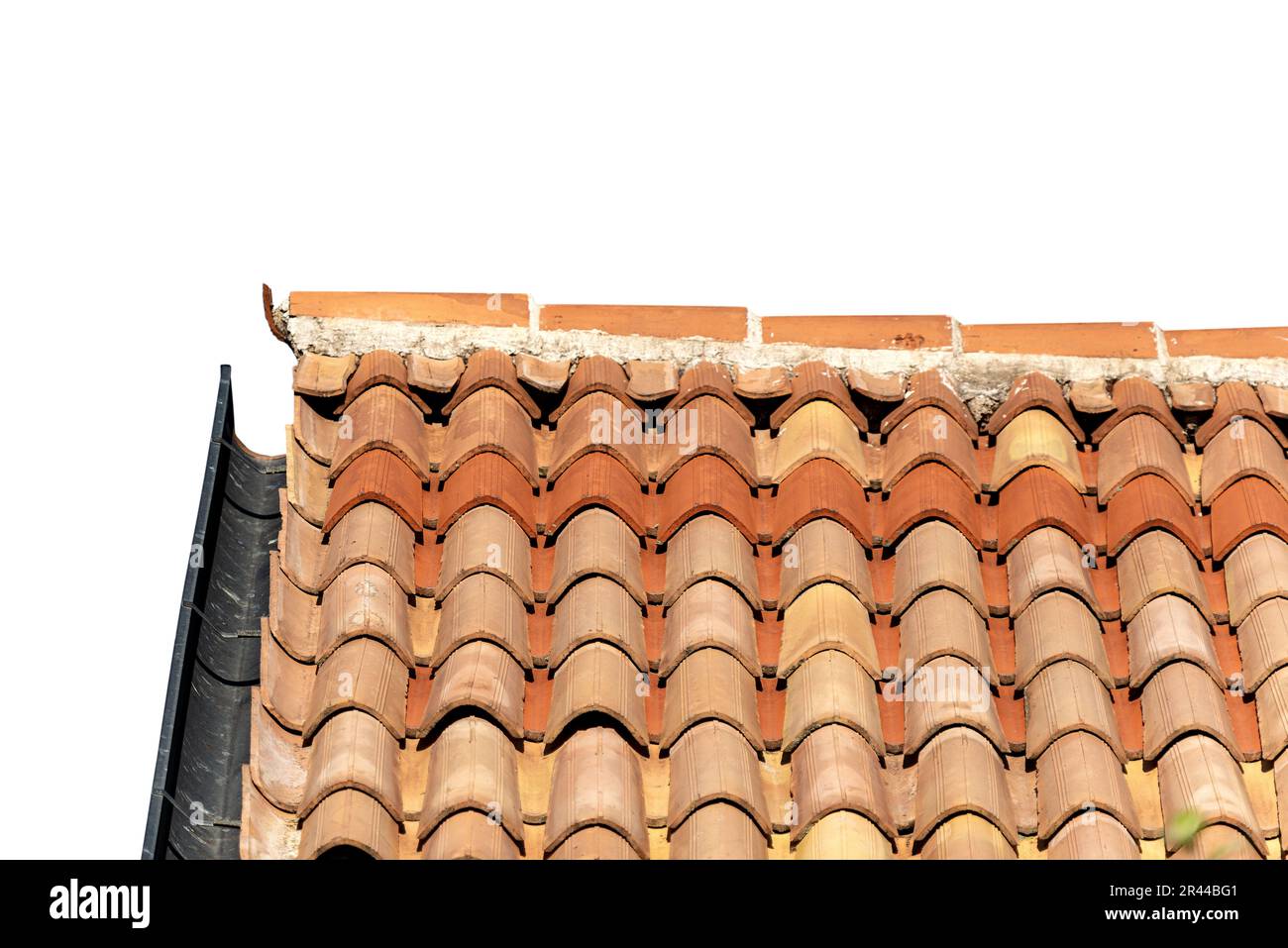 Pantiles (roof tiles curved to form an S-shaped section). Closeup of a ...