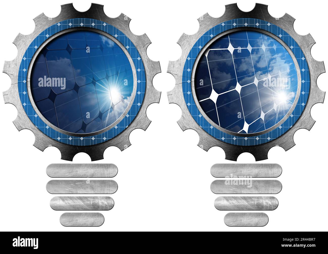 3D illustration of a metallic cogwheel in the shape of a light bulb ...