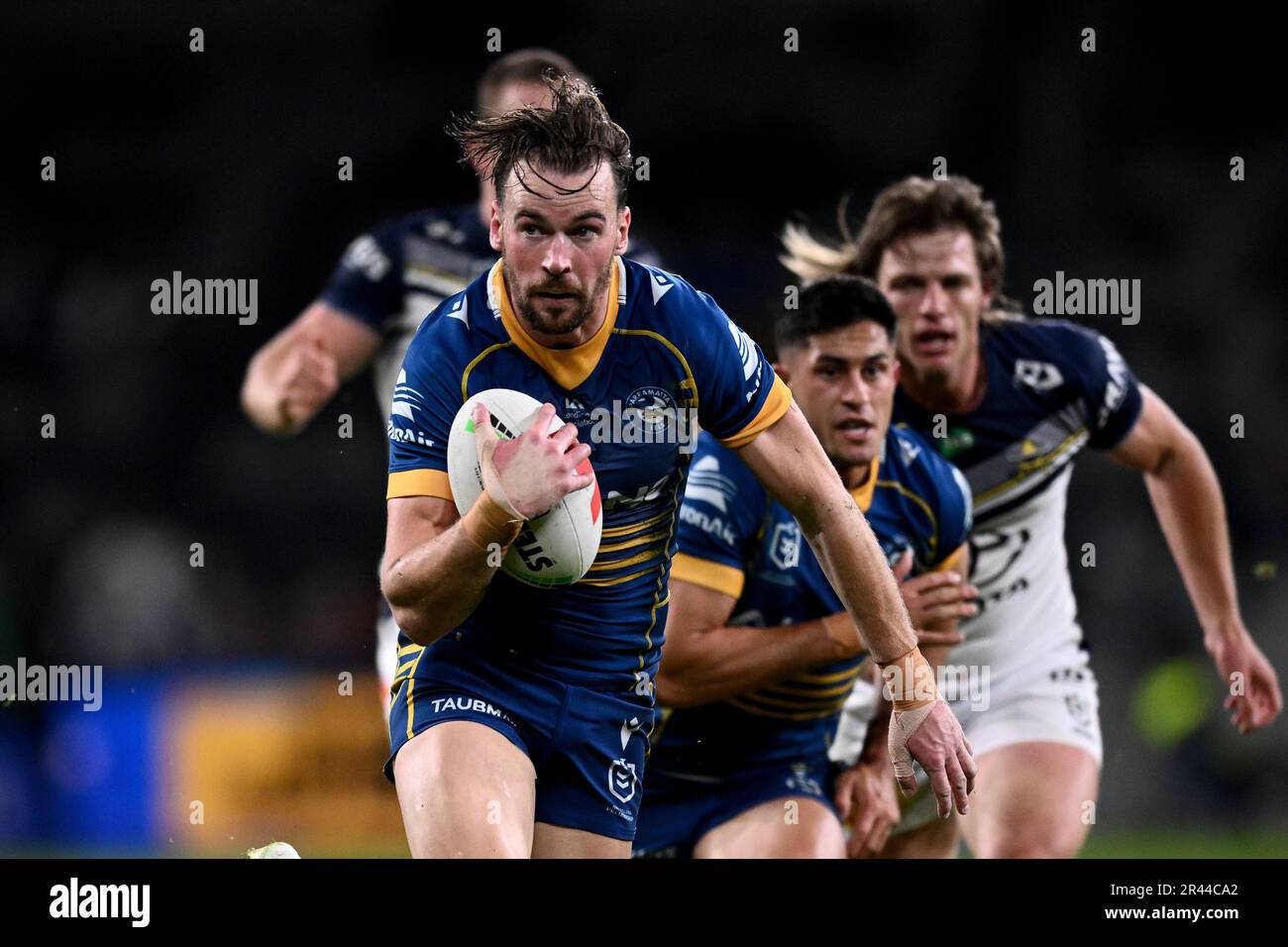 Sydney, Australia. 26th May, 2023. Clint Gutherson of the Eels makes a ...