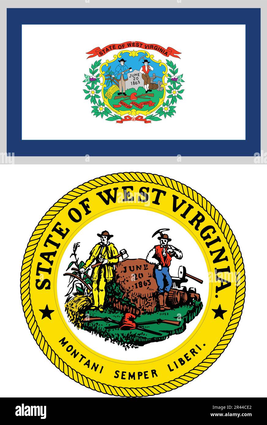 West Virginia US State Flag and Coat of Arm Design Stock Vector Image ...
