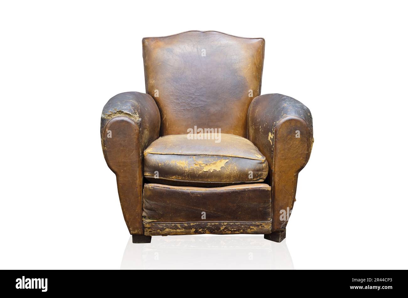 Leather Armchair old aged dirty vintage torn and frayed condition ...