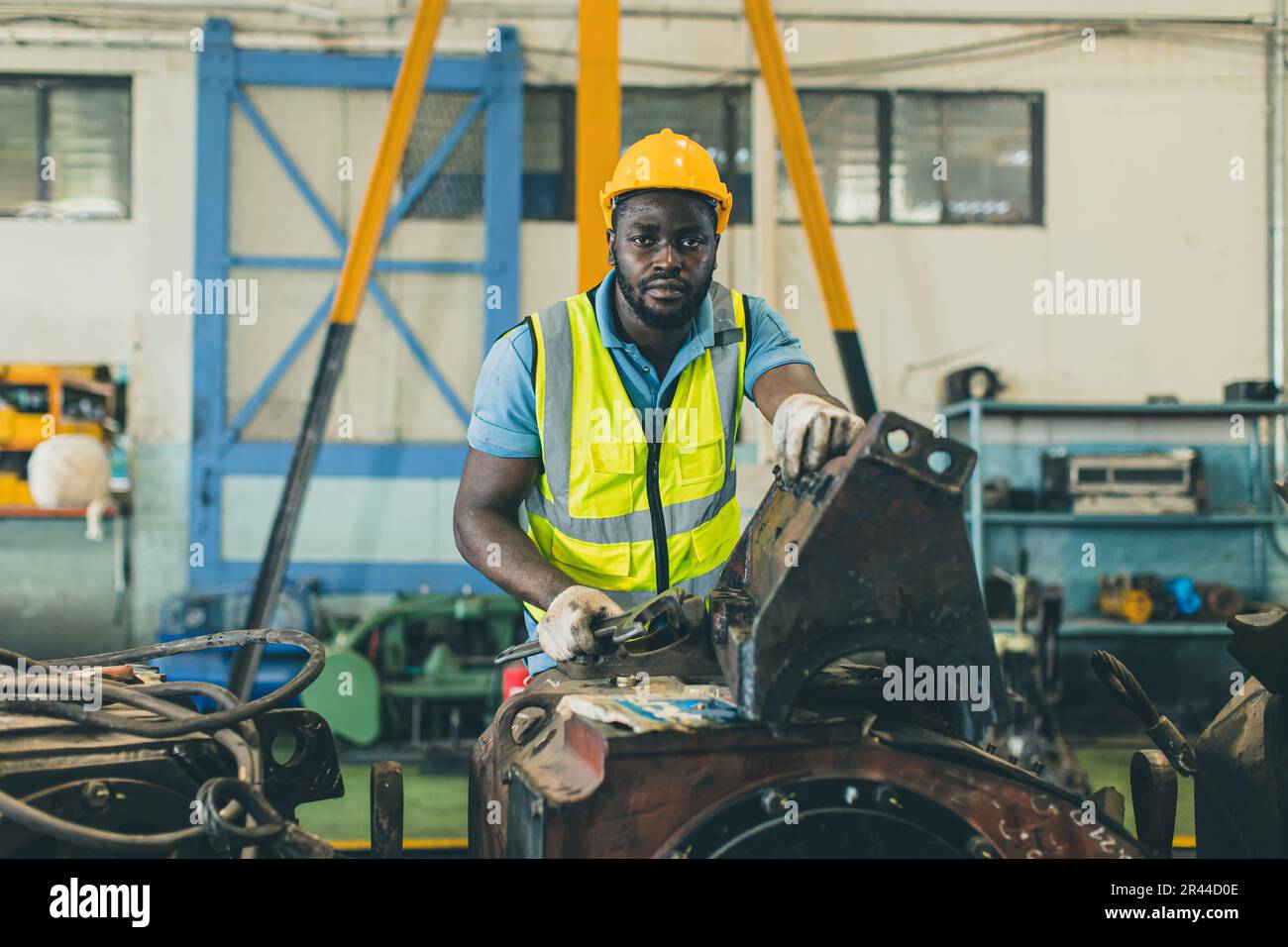 portrait professional african black worker engineer male working heavy ...