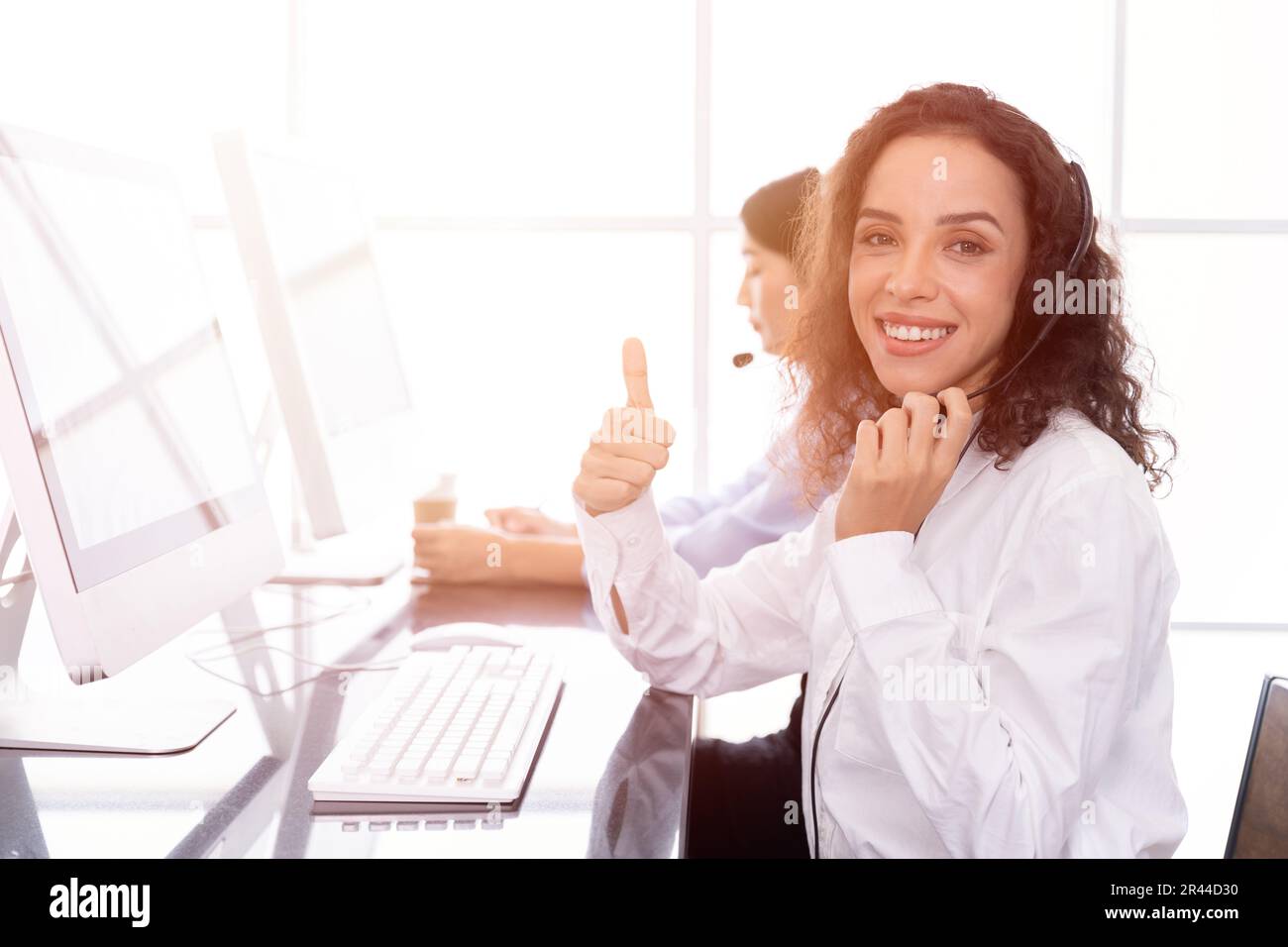 call center female team tele sale agent happy smiling thumbs up. Good ... call center female team tele sale agent happy smiling thumbs up. Good ...