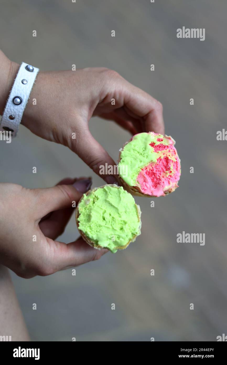 Woman holds waffle hands hi-res stock photography and images - Alamy