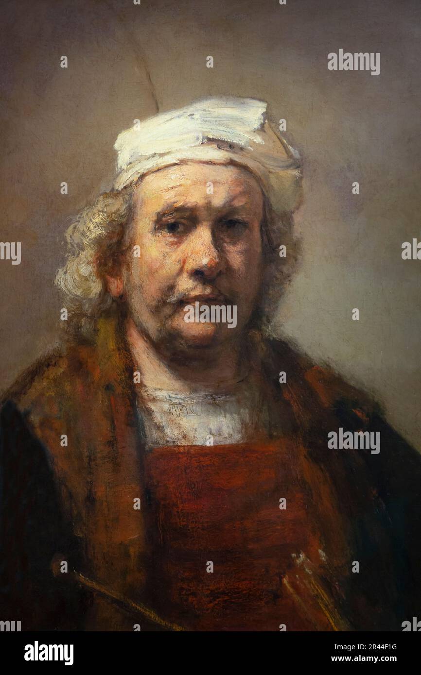 Portrait of the Artist, with Two Circles, Rembrandt, circa 1665, detail ...