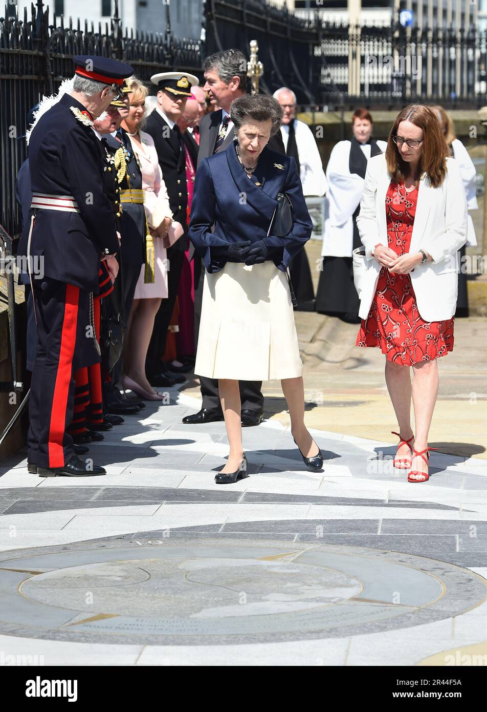 The Princess Royal (centre) looks at the new national memorial and ...