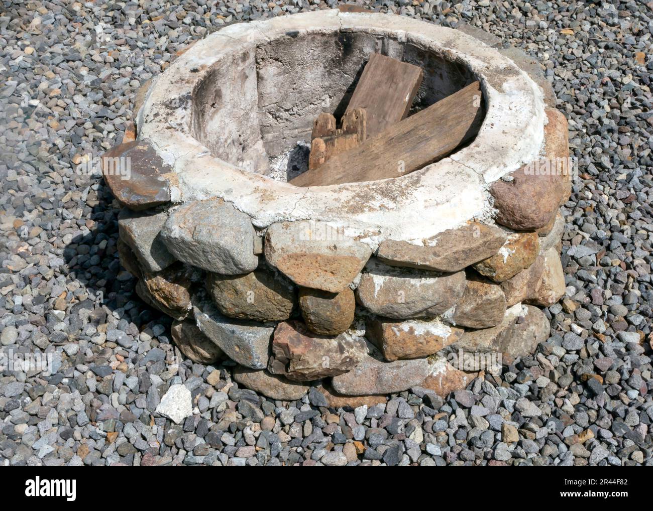 A fireplace made of volcanic rock formations on the Pule Payung hill ...