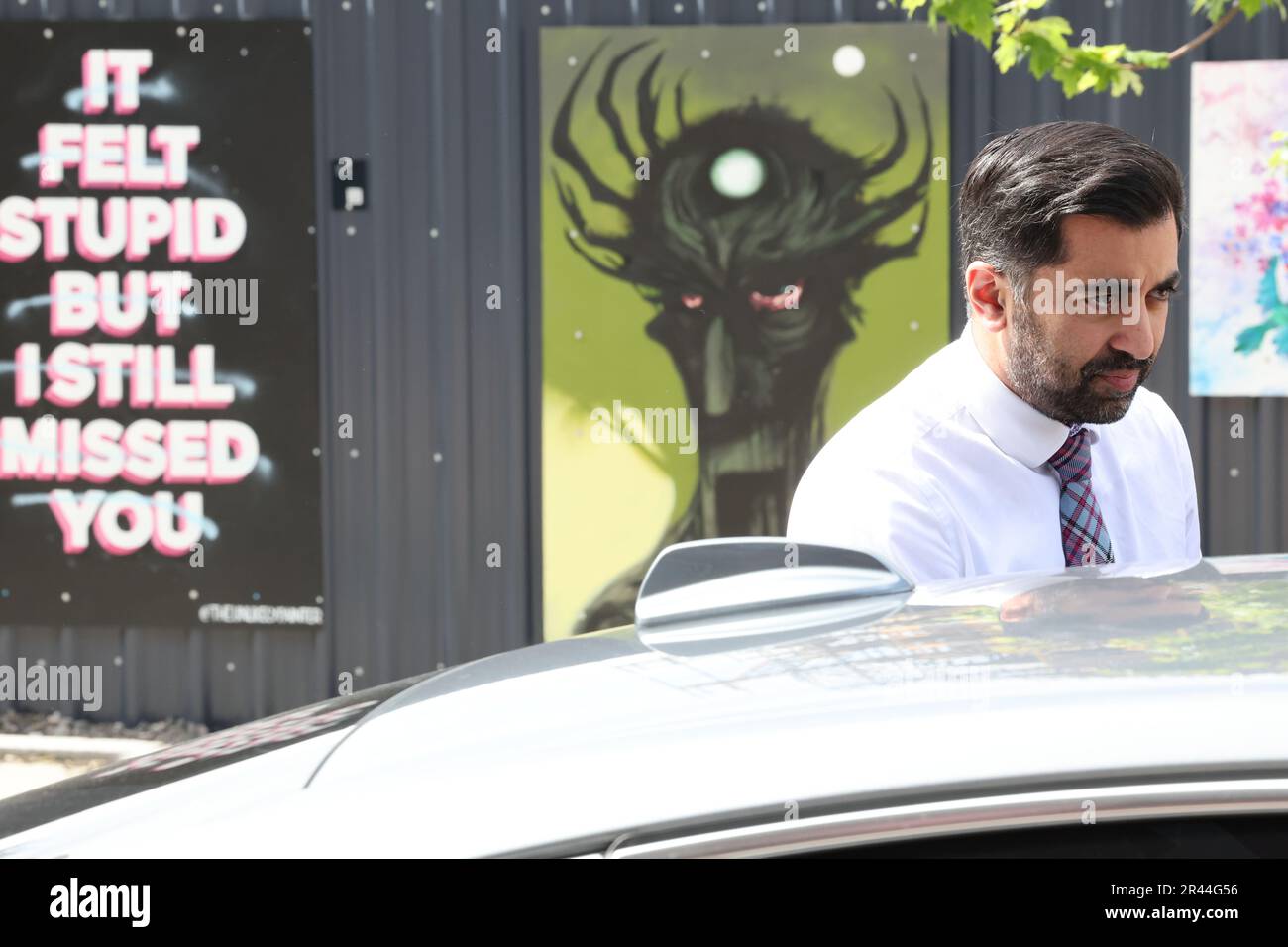 First Minister of Scotland Humza Yousaf leaves after touring the ...