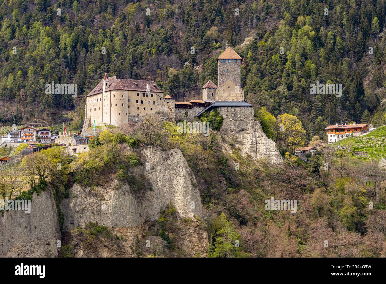 View to Tyrol castle at Dorf Tirol, South tyrol, Italy seen from hiking ...