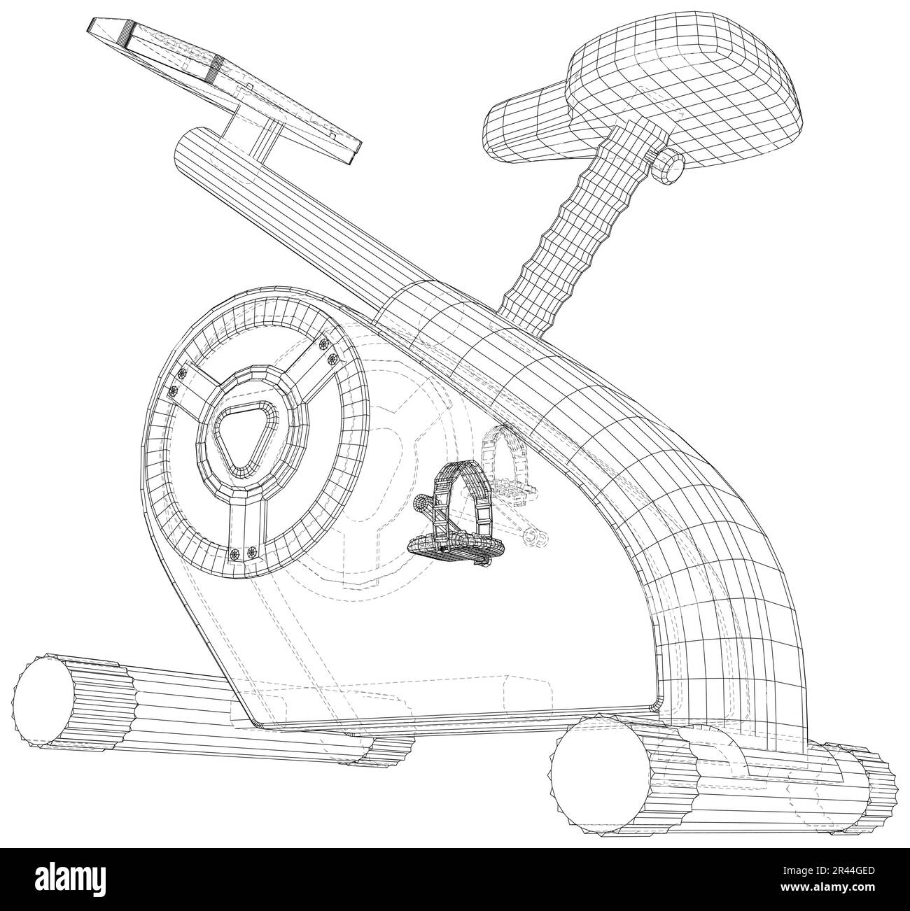 Stationary exercise bike workout. Technical illustration wire-frame ...
