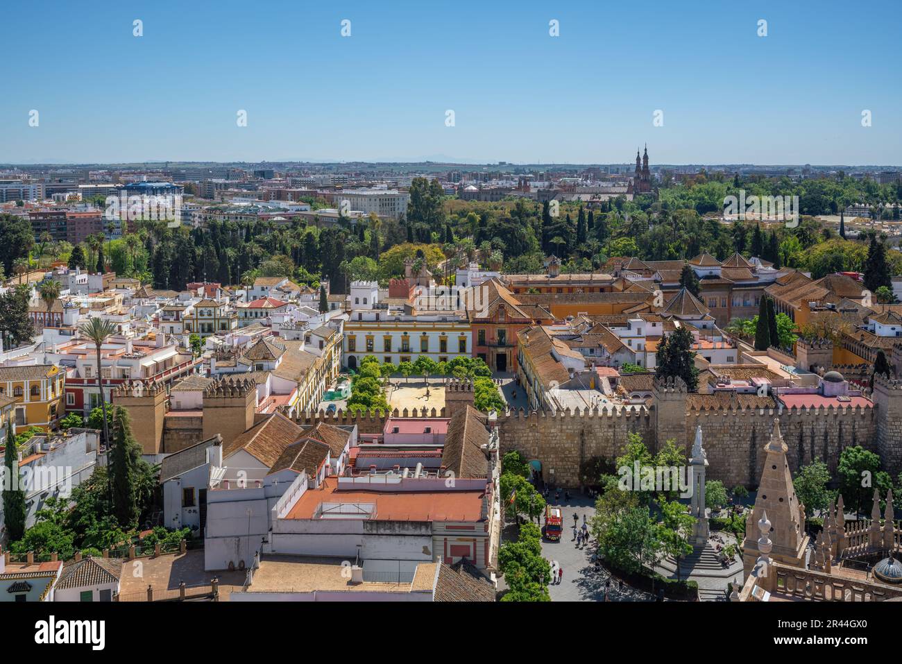 Aerial View of Seville with Alcazar (Royal Palace of Seville) - Seville ...