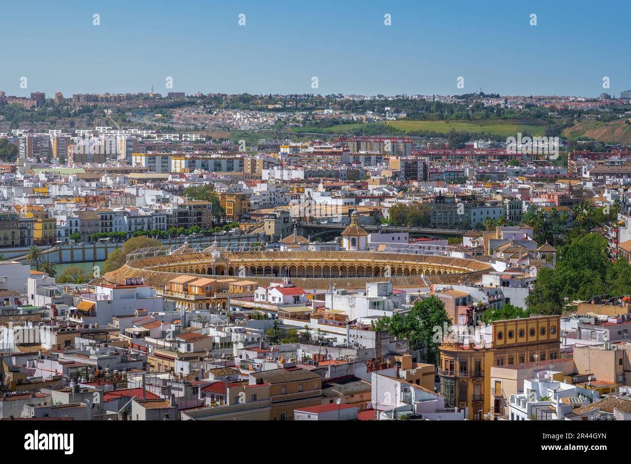 Aerial View of Seville with Maestranza Plaza de Toros (Bullring ...