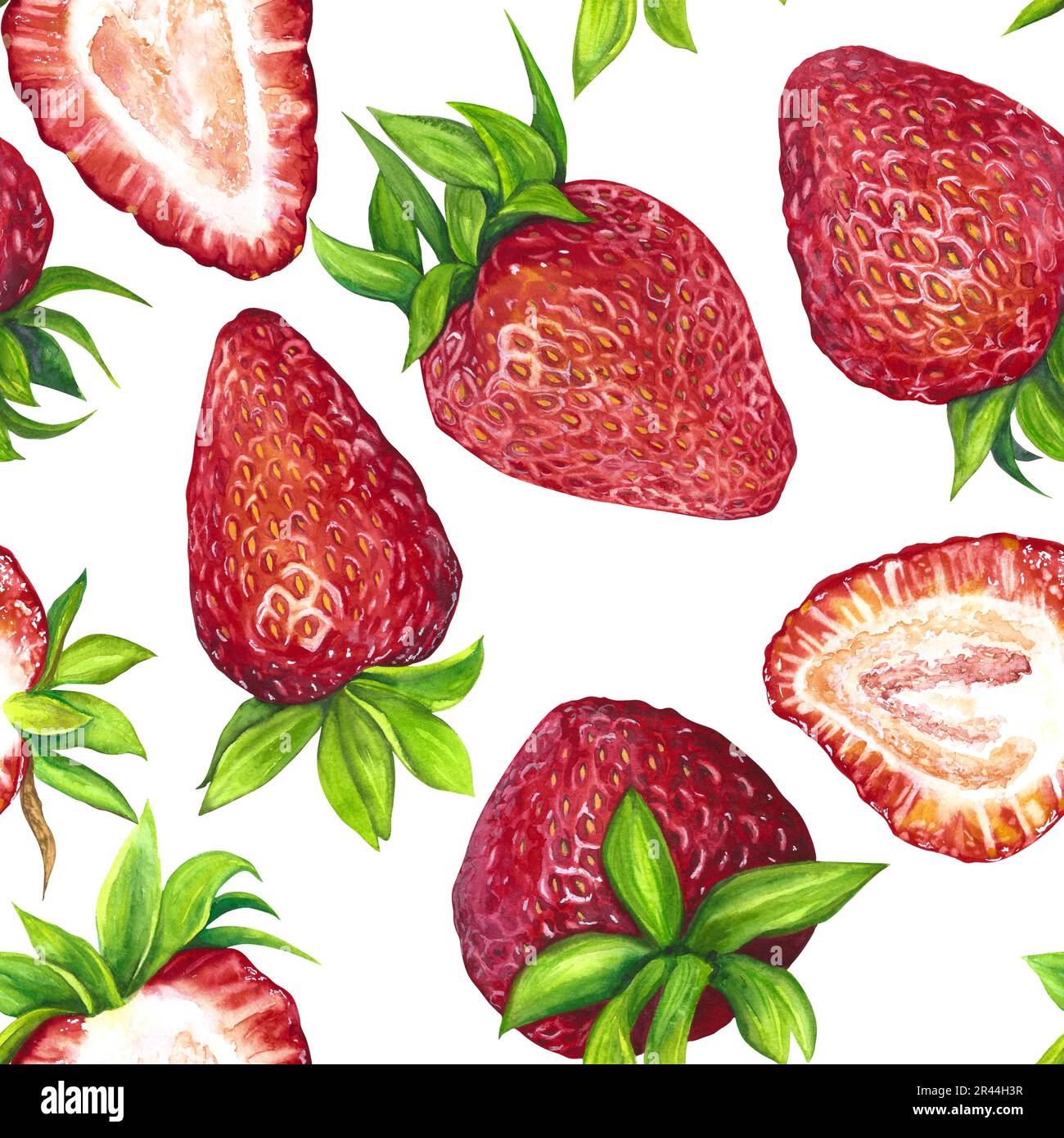 Seamless pattern of ripe juicy red strawberries. Watercolor ...