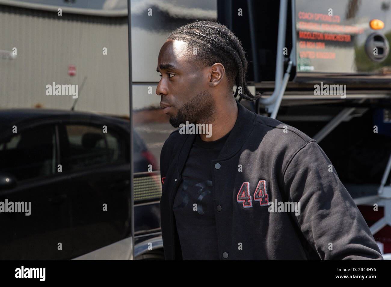 Devante Cole #44 of Barnsley as the Barnsley Team leave for Wembley for ...