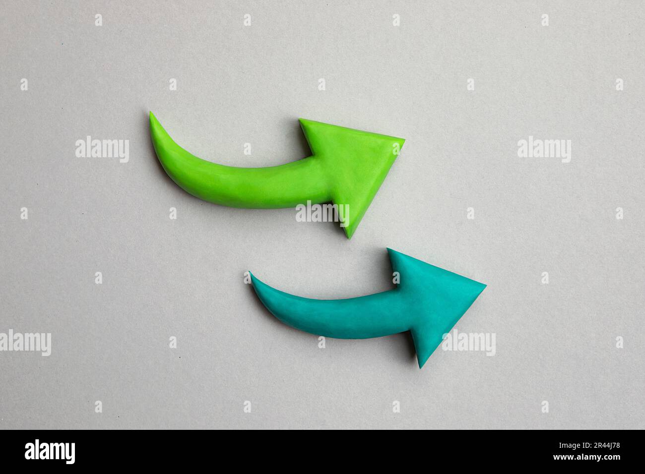 2 green arrows pointing up. 3D mockup, arrow sign pointing increasing ...