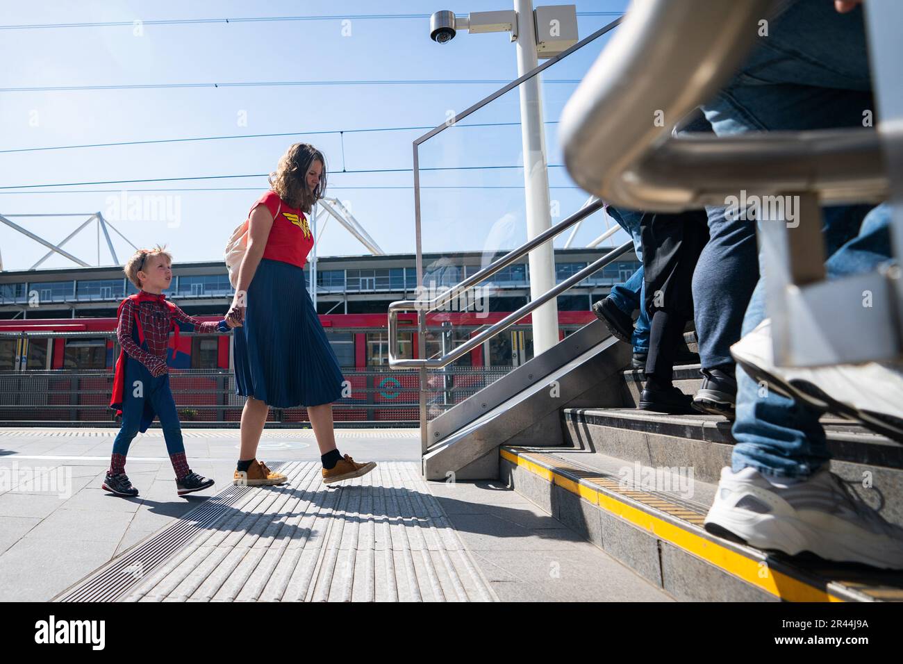 People leave Custom House Station for MCM Comic Con at the ExCel London ...