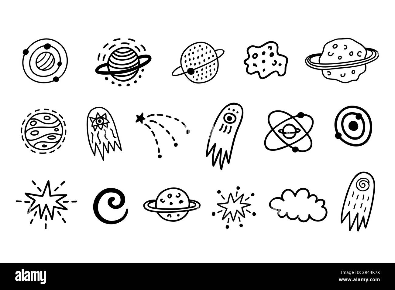 Outer Space cute cosmic hand drawn doodles set Stock Vector Image & Art ...