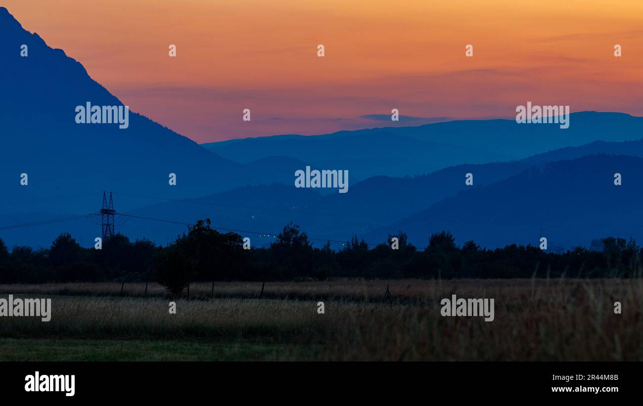 bran, sunset, rasnov, transylvania, romania, landscape, sky, sun ...