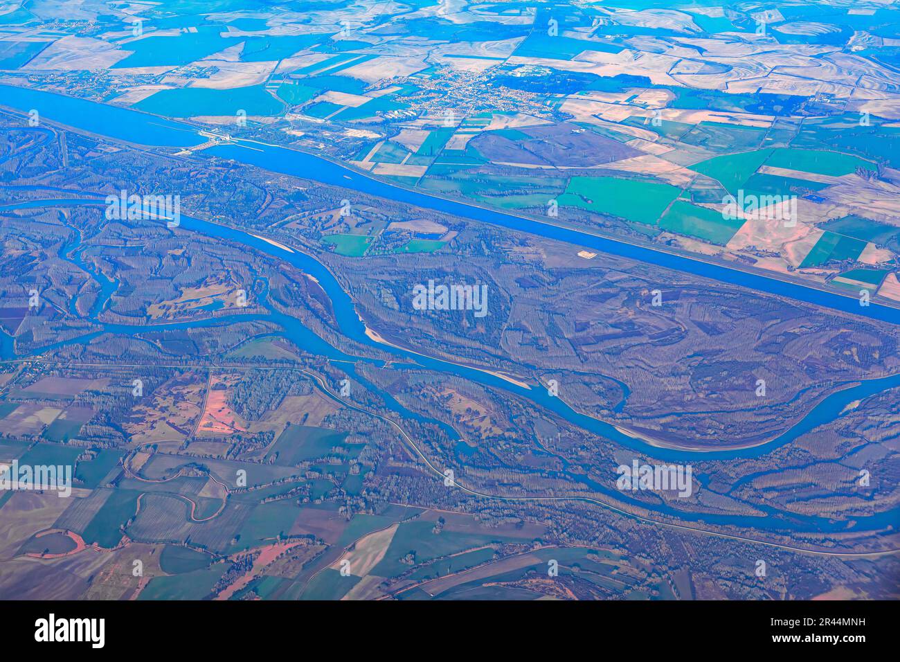River landforms view from above . Aerial view of countryside with ...