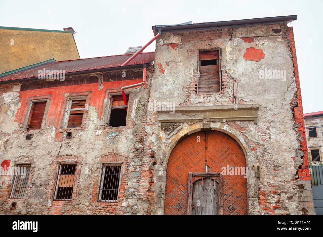 Old abandoned building made by red bricks . Spooky architecture Stock ...