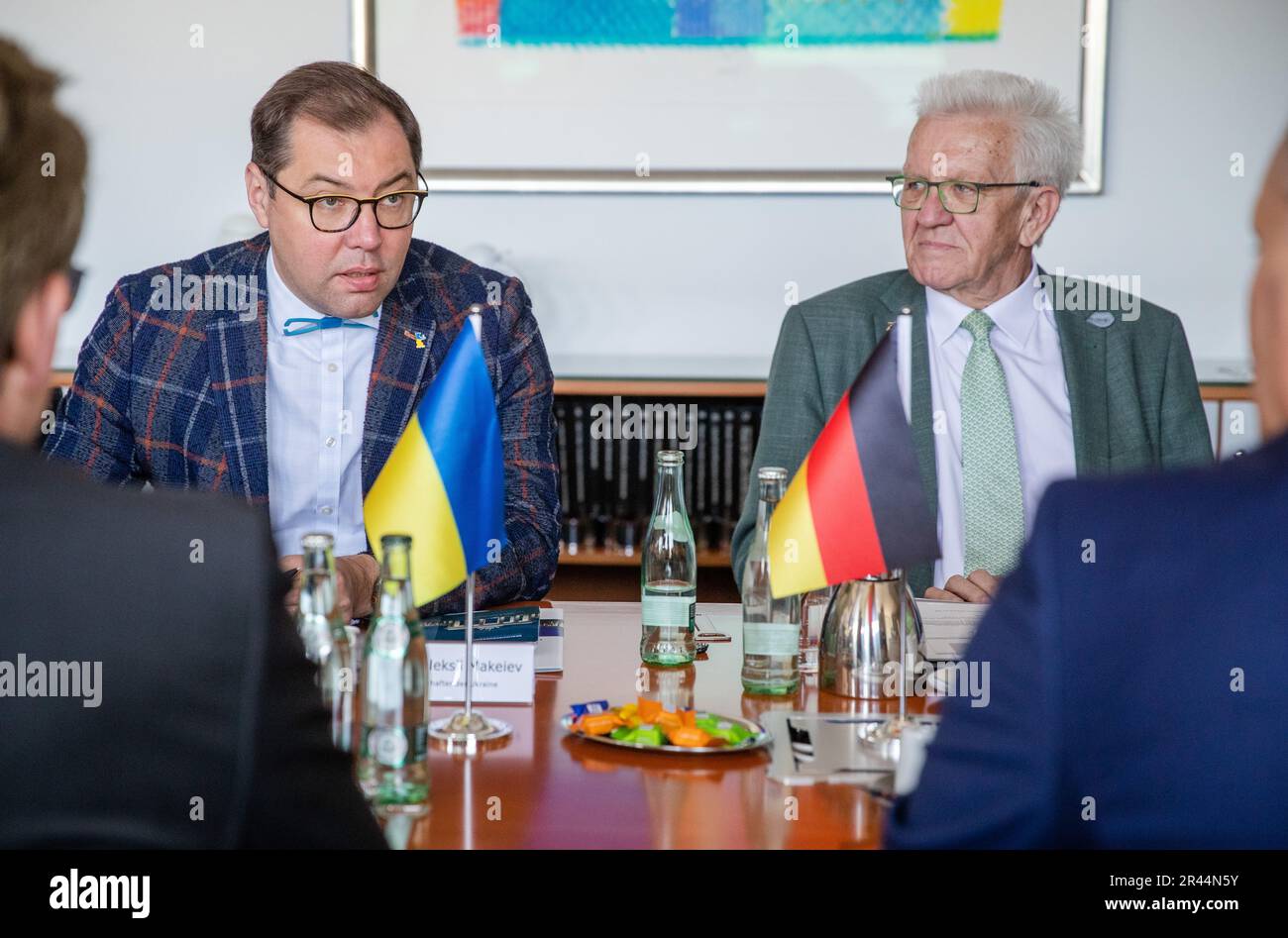 26 May 2023, Baden-Württemberg, Überlingen: Oleksii Makeiev (2nd from ...