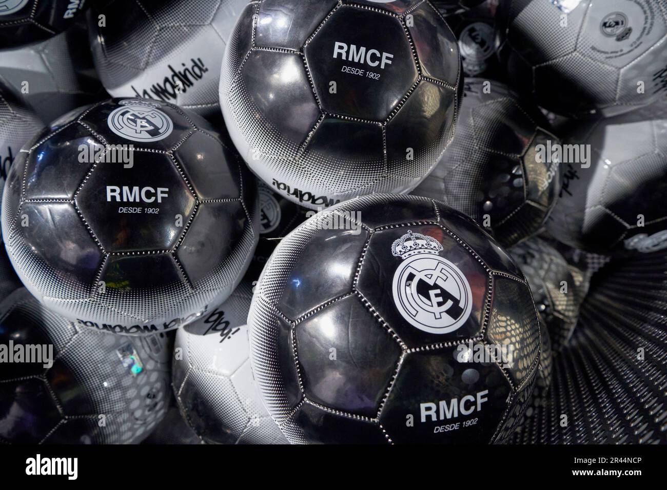 Souvenirs on sale in the official FC Real Madrid store at Santiago ...