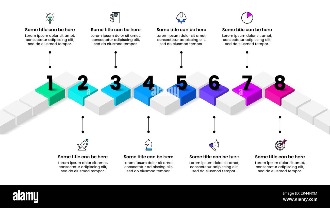 Infographic template with icons and 8 options or steps. Isometric path. Can be used for workflow ...