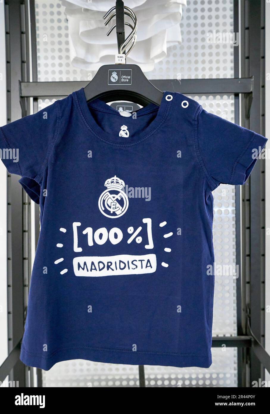 Souvenirs on sale in the official FC Real Madrid store at Santiago ...