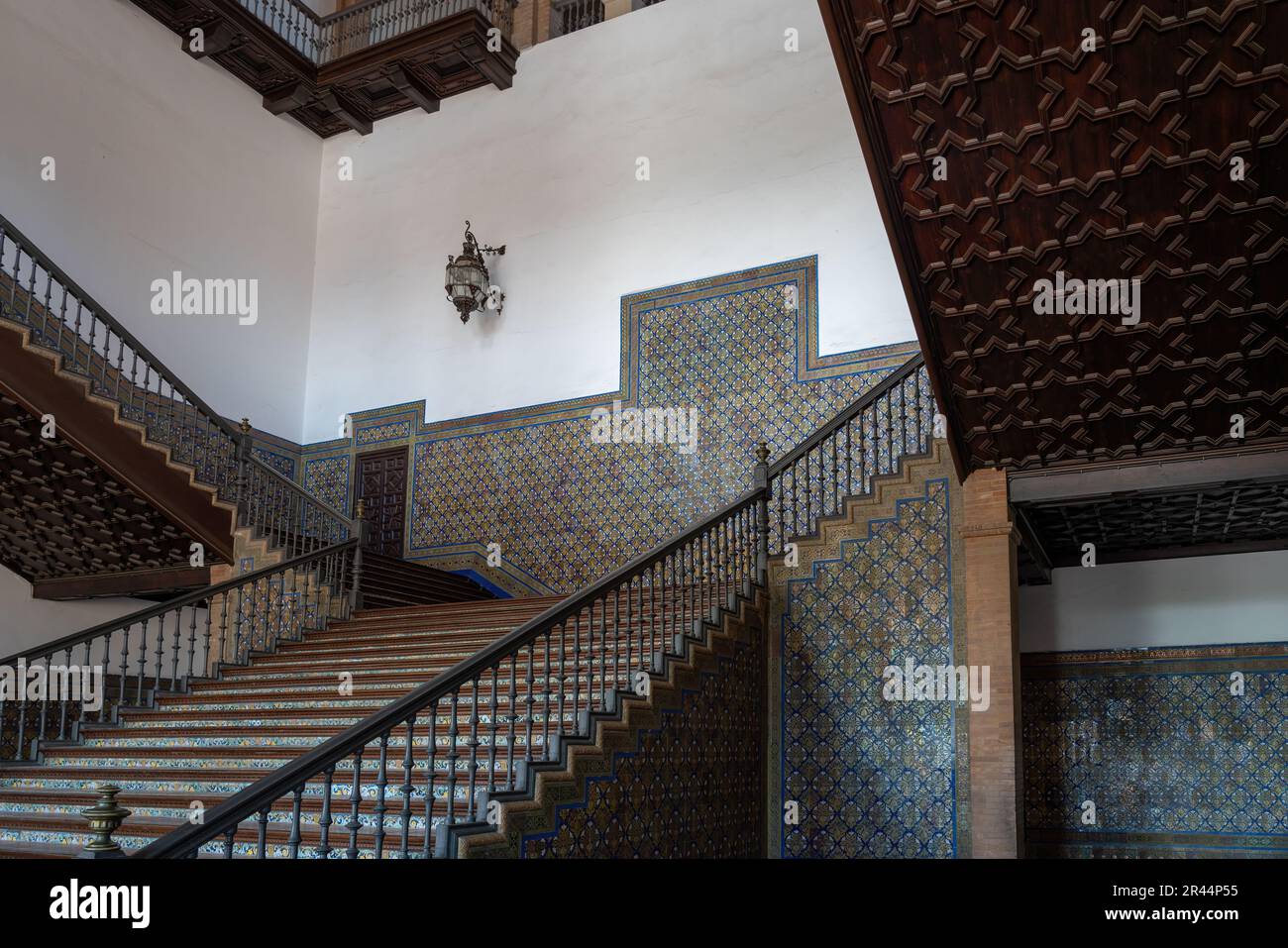 Staircase of Puerta de Aragon Pavilion (Aragon Door) at Plaza de Espana ...