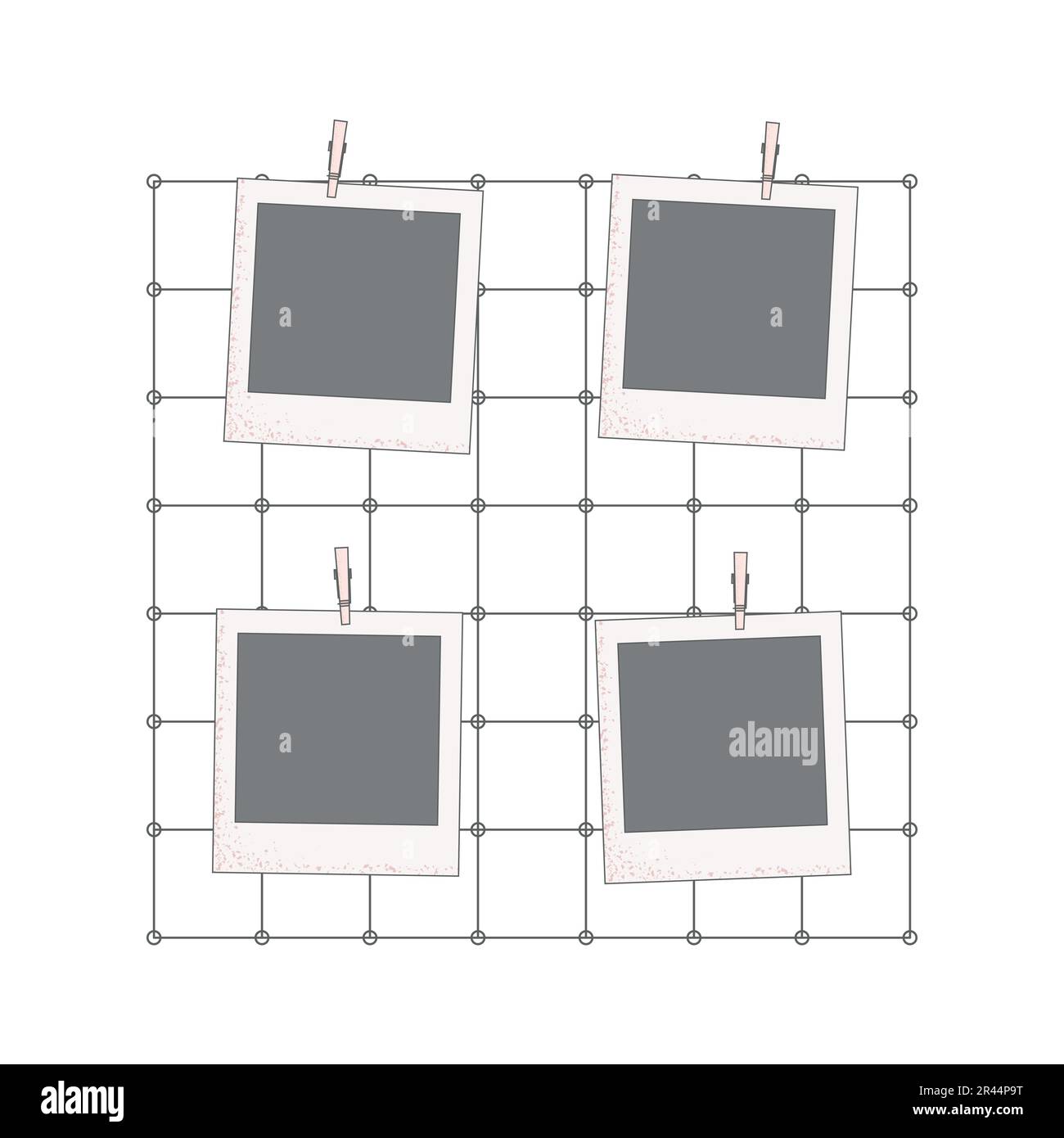 Metal wall grid photo template, display board. Square photo picture ...