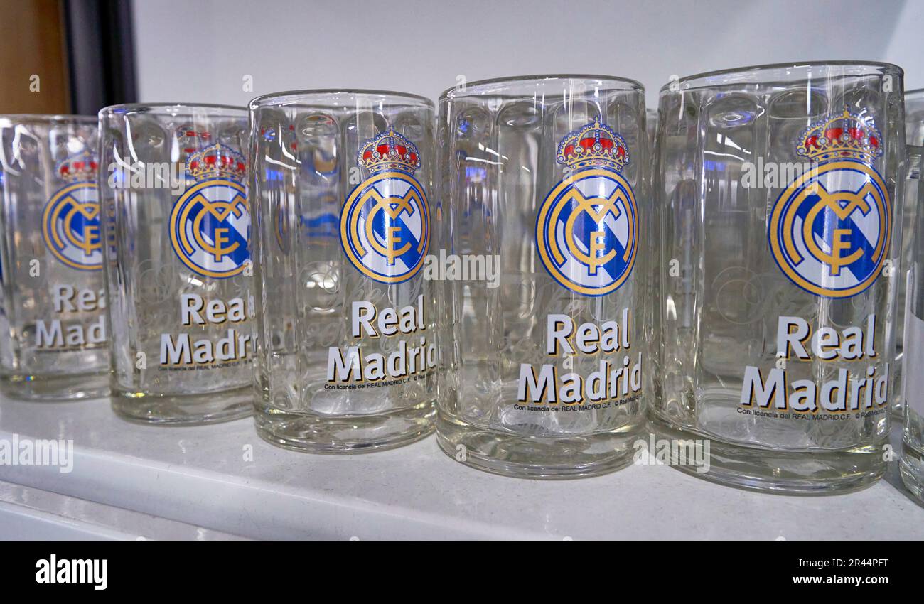 Souvenirs on sale in the official FC Real Madrid store at Santiago ...