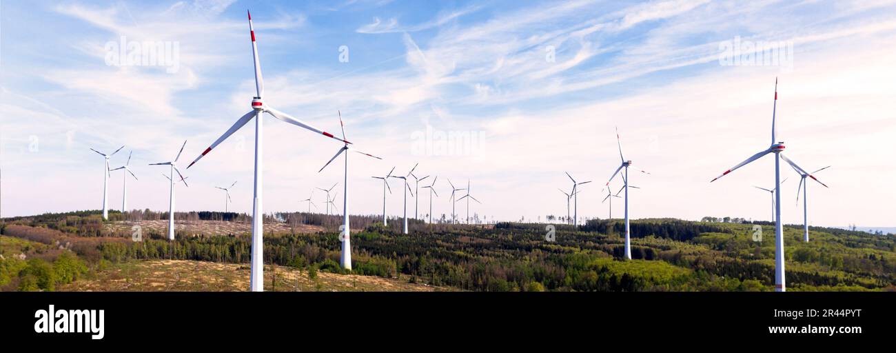 a big modern wind turbine park panorama Stock Photo - Alamy