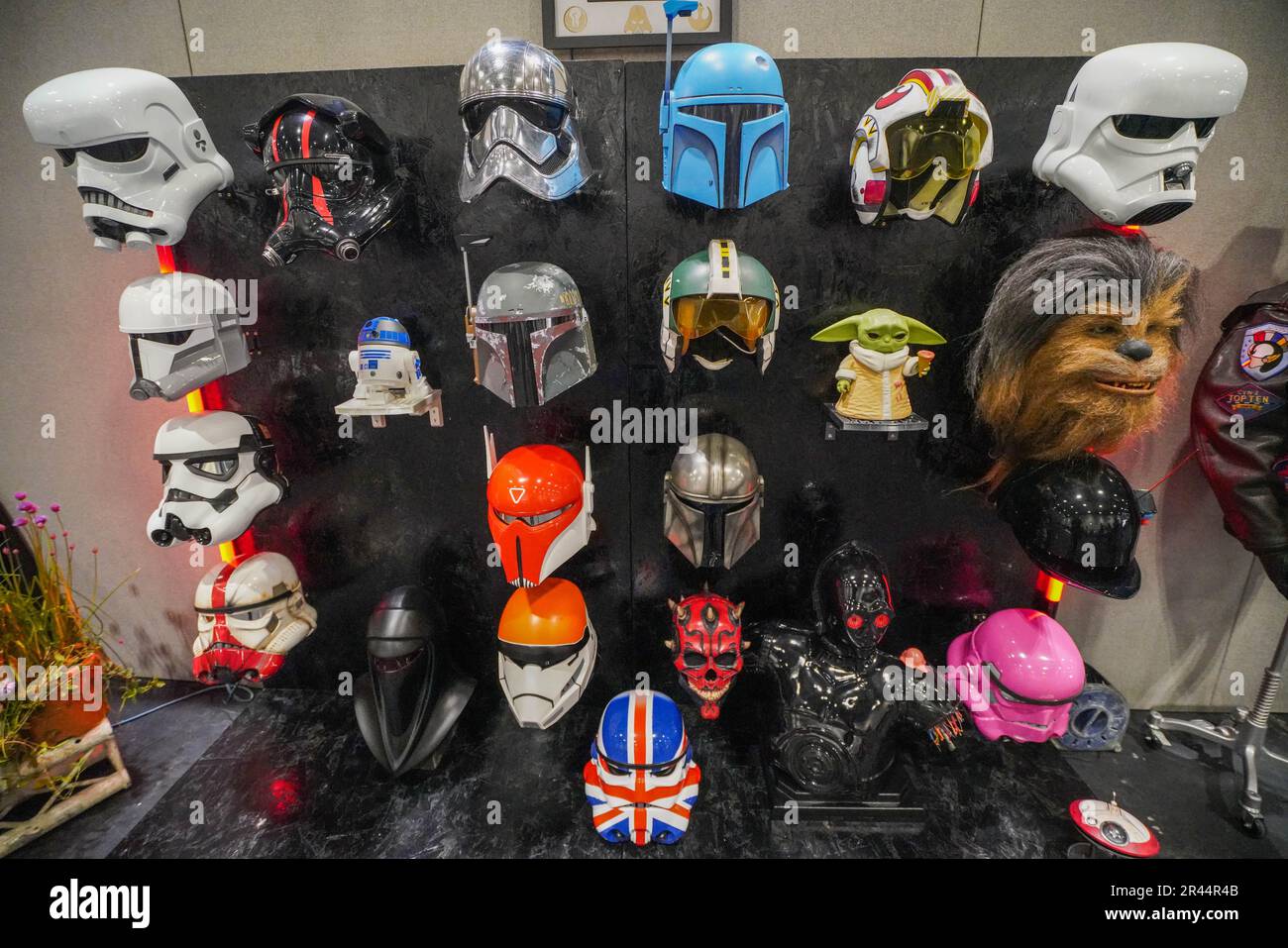London UK. 26 May 2023 Various stormtrooper helmets and characters from ...