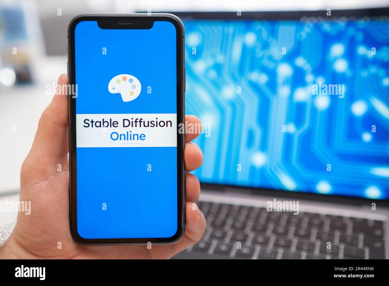 Stable Diffusion model artificial intelligence logo on the screen of ...