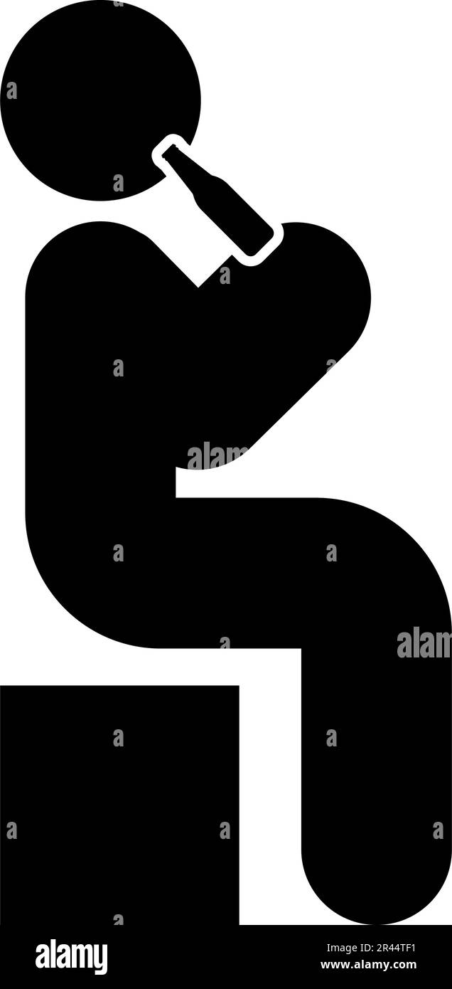 Man human drinking water alcohol beer from bottle sitting position icon ...