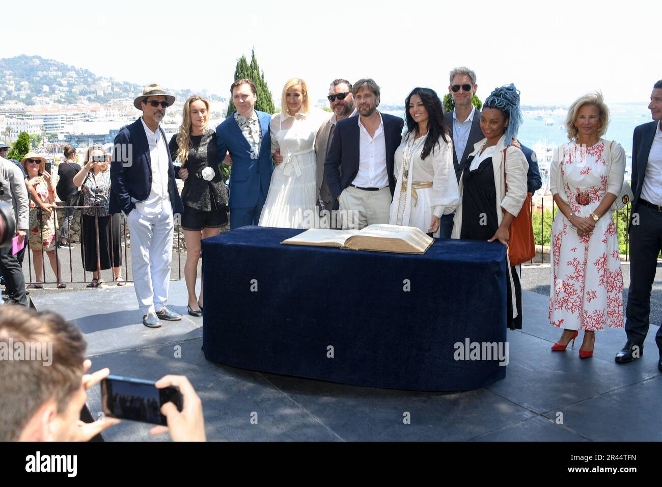 Cannes, France. 24th May, 2023. Ruben Ostlund, Denis Menochet, Julia Ducournau, Damian Szifron ...