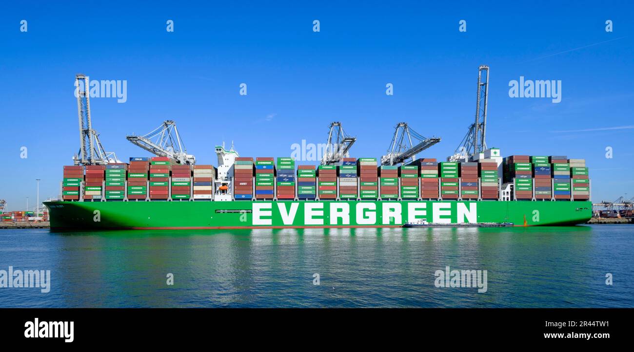 Netherlands, Rotterdam: Evergreen’s container ship Ever Alot docked in ...