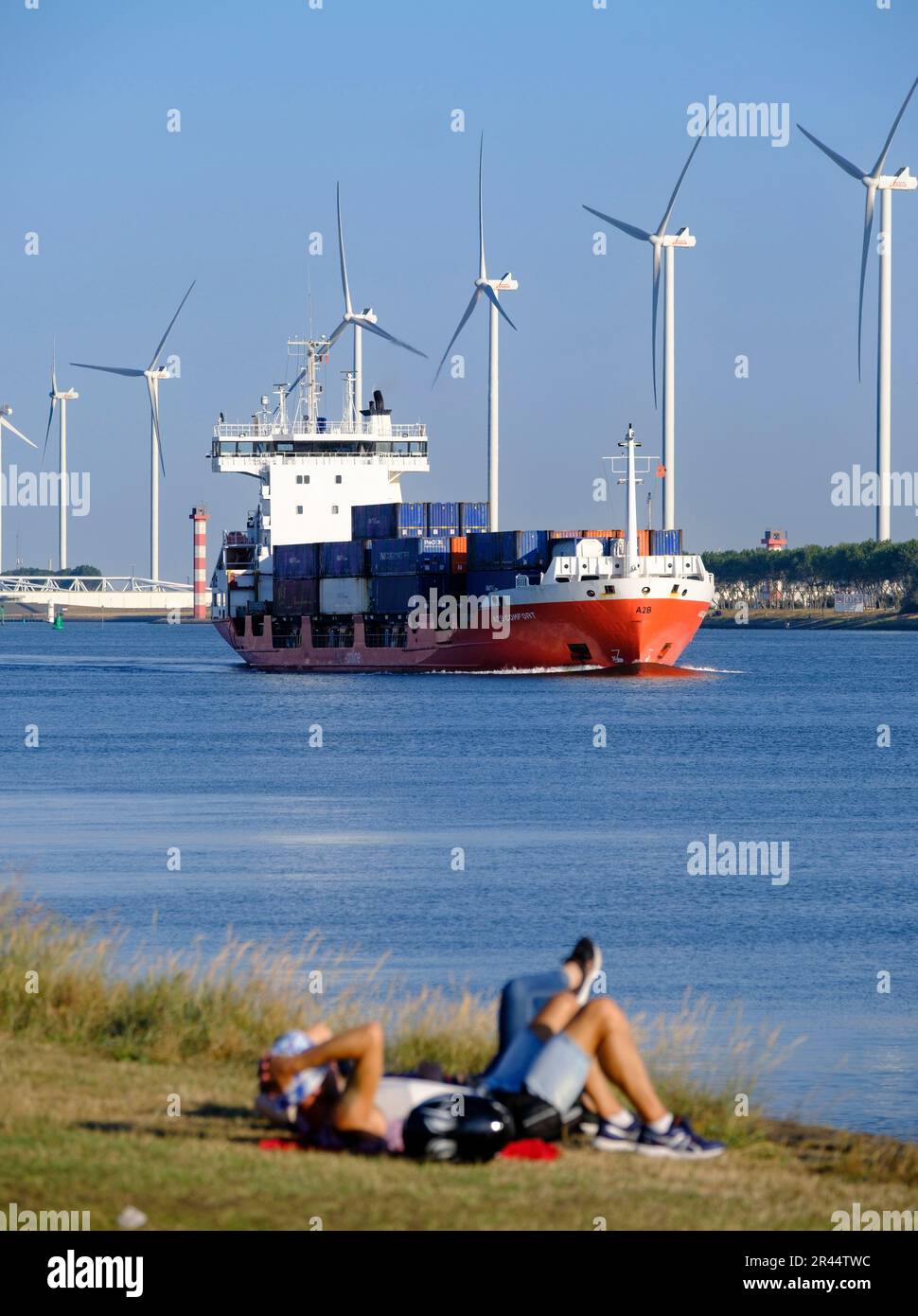 Netherlands, Hook of Holland (Hoek van Holland): container ship on the ...