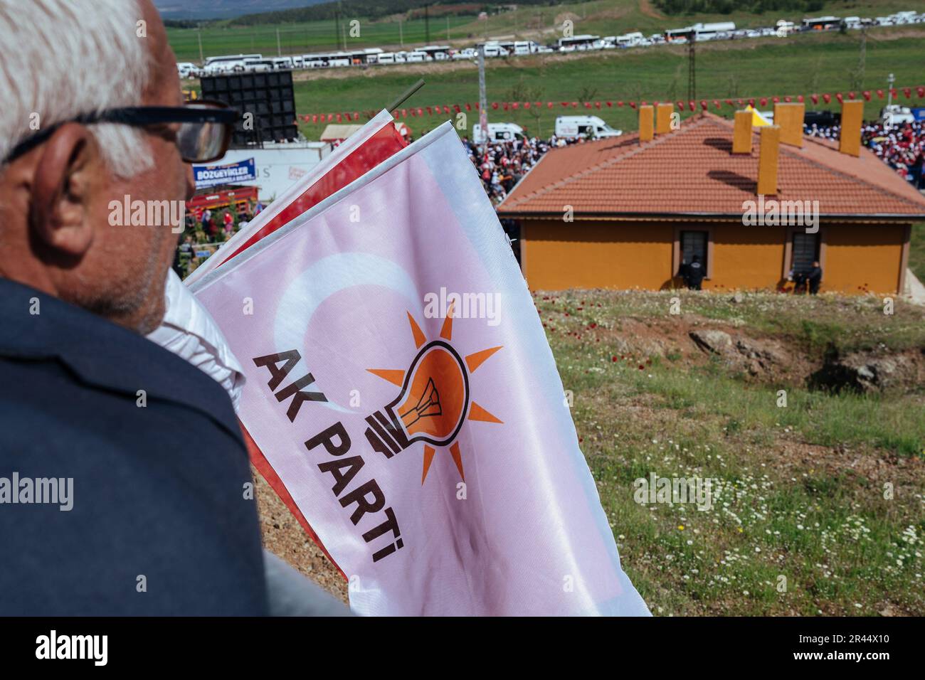 Nurdagi, Gaziantep, Turkey. 22nd Apr, 2023. A man seen holding a flag ...