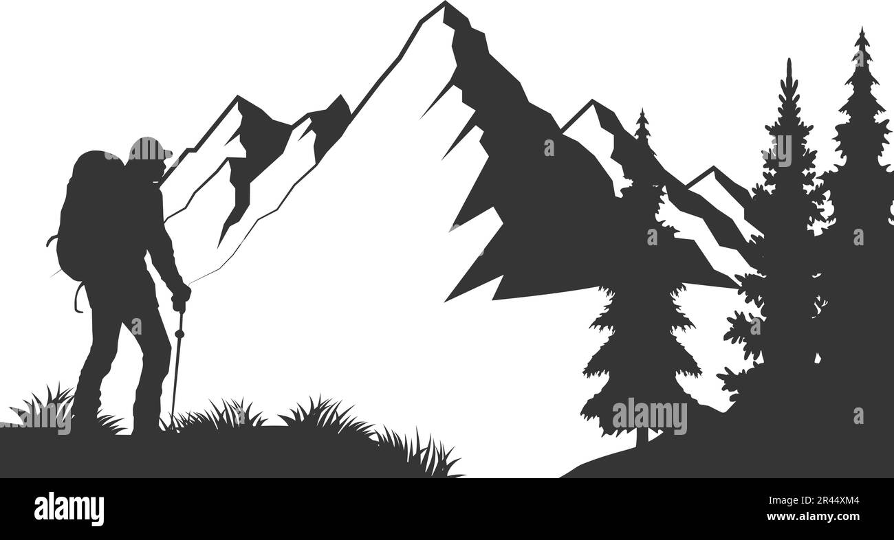 Adventure tourism trip. Mountain illustrations. Continuous line draw ...